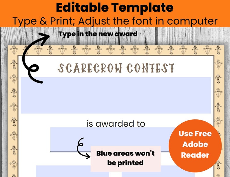 Halloween Editable Scarecrow Contest Award Certificates, Fall Halloween ...