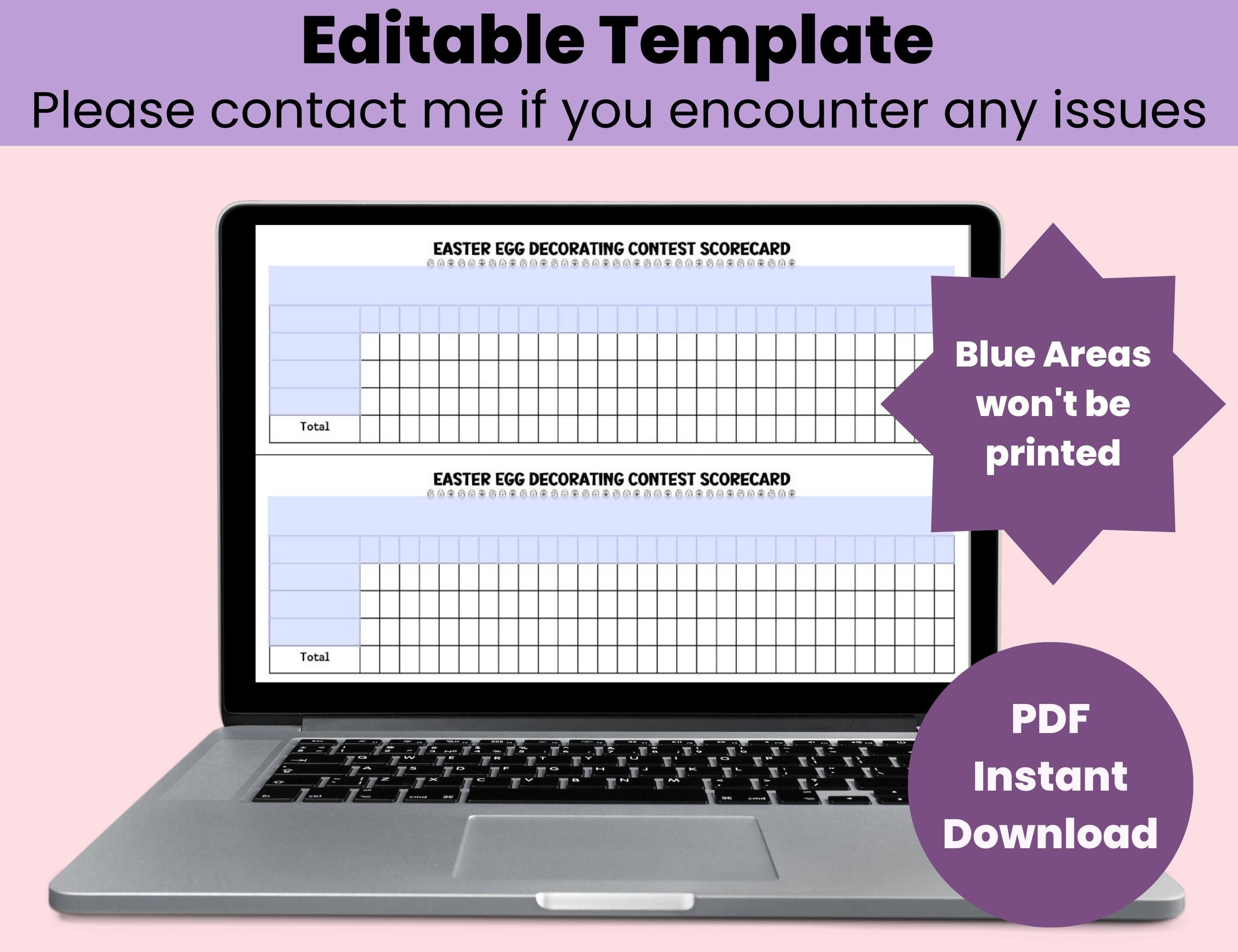 Easter Egg Decorating Contest Scorecard Template Editable, Score Sheet ...