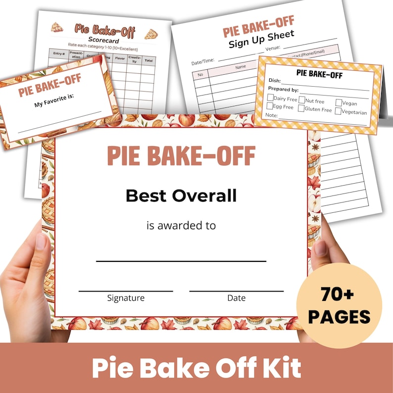 Pie Bake off Competition, Baking Contest Awards Certificate, Score Card ...