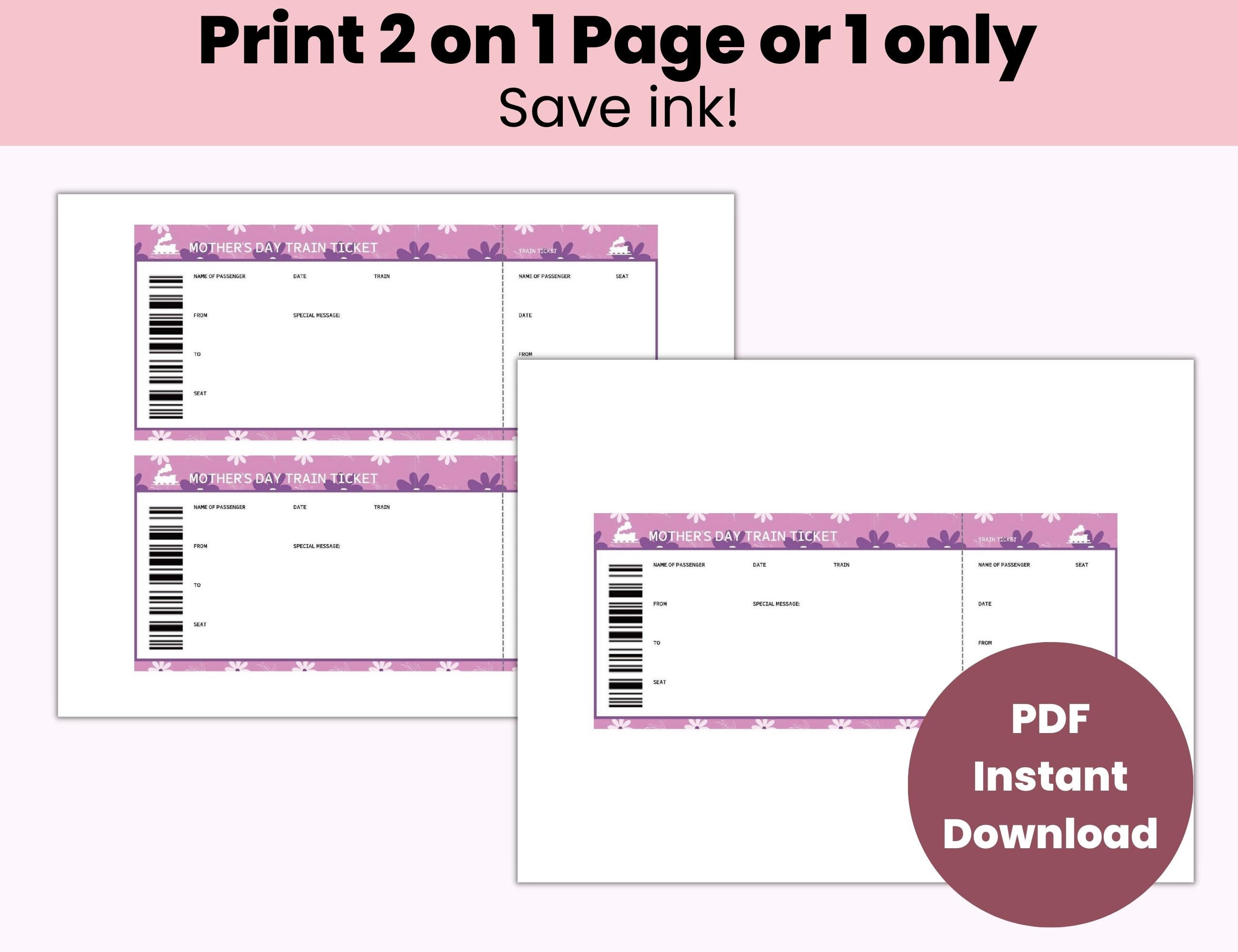 Personalized Mothers Day Train Ticket Gift Coupon Template, Train ...