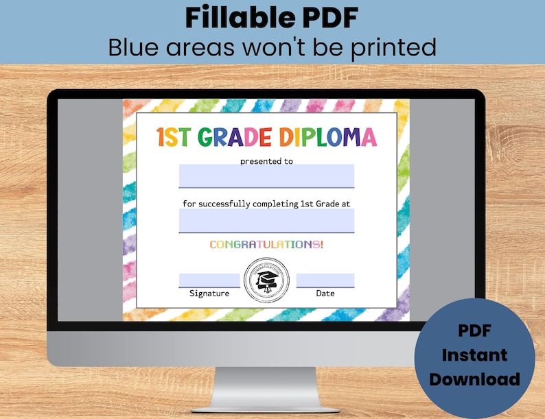 First Grade Diploma Certificate Template, Custom Printable 1st Grade ...