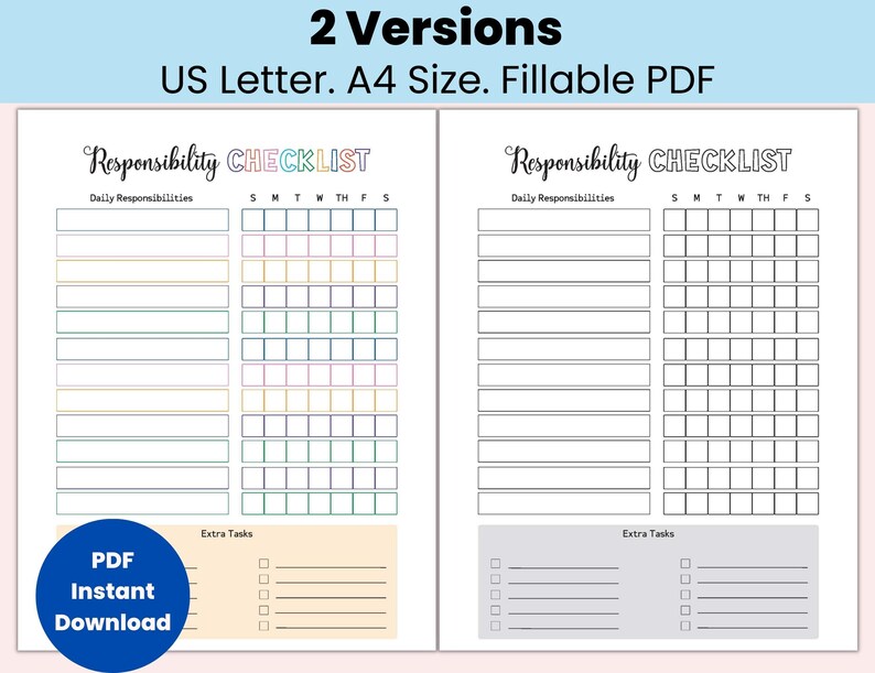 Kids Responsibility Checklist Template, Responsibility Chart for Kids ...