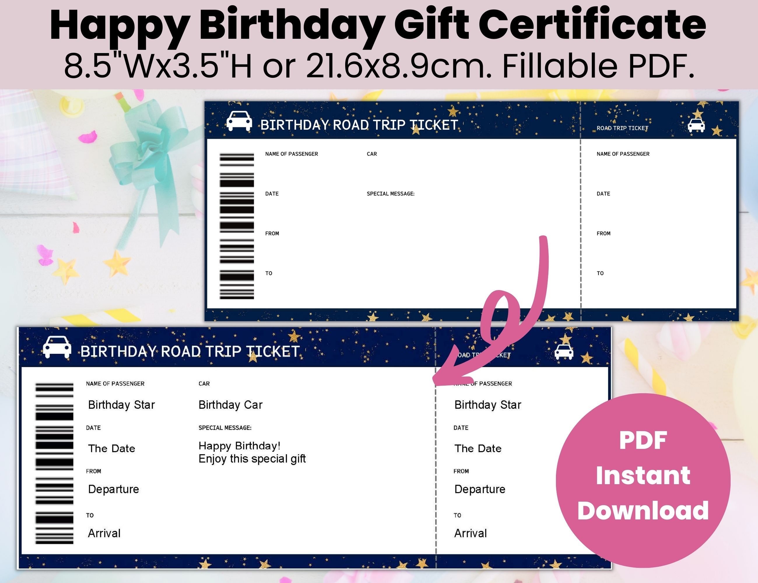 Custom Happy Birthday Road Trip Ticket Gift Certificate, Editable ...