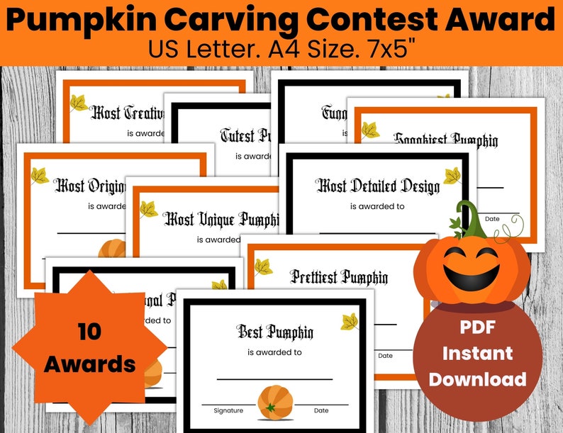 Pumpkin Carving Award Certificates, Pumpkin Contest Ballot Cards ...