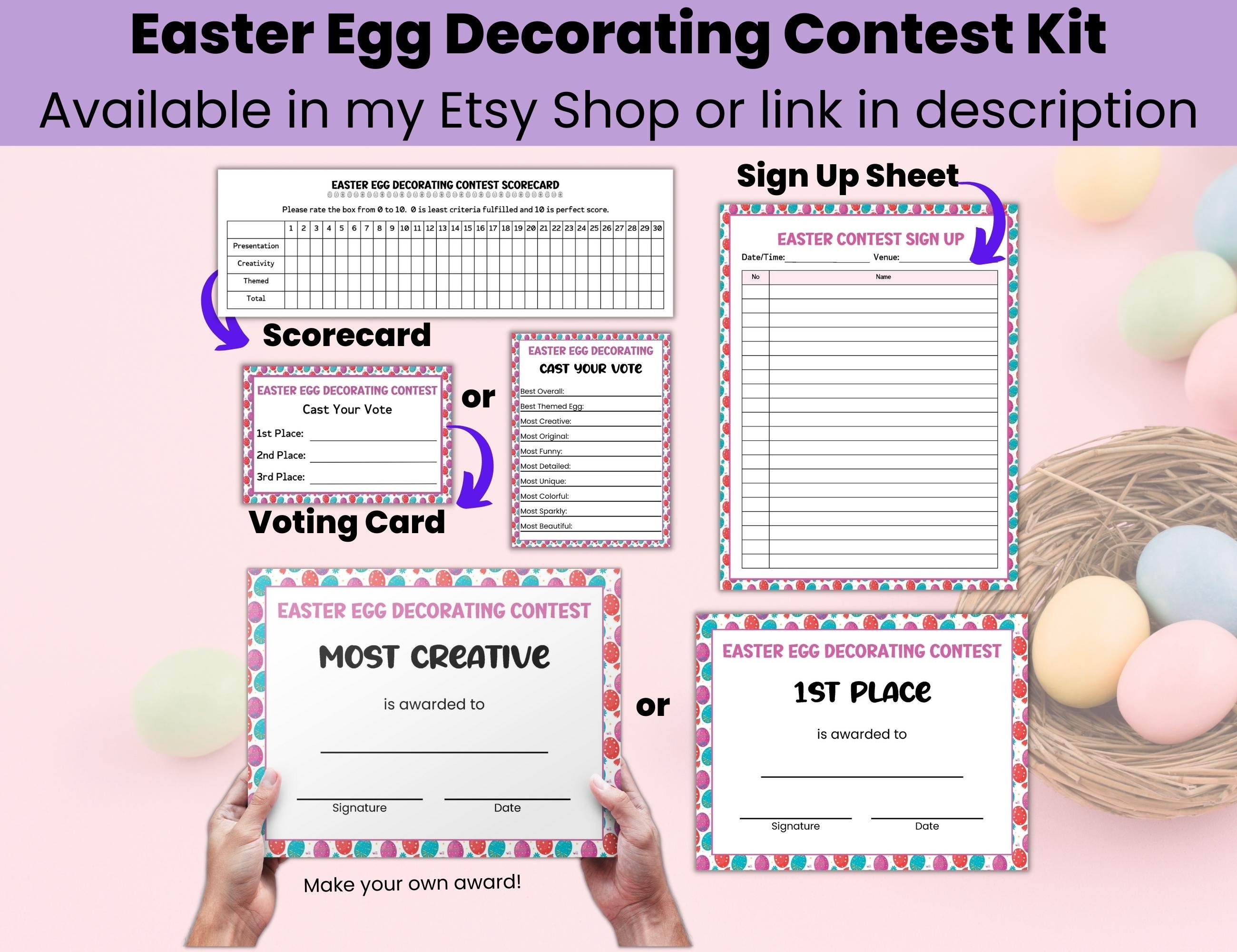 Easter Egg Decorating Contest Winner Award Certificates and Voting ...