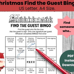 Find the Guest Bingo Christmas Party Game, Find Someone Who Bingo Game ...
