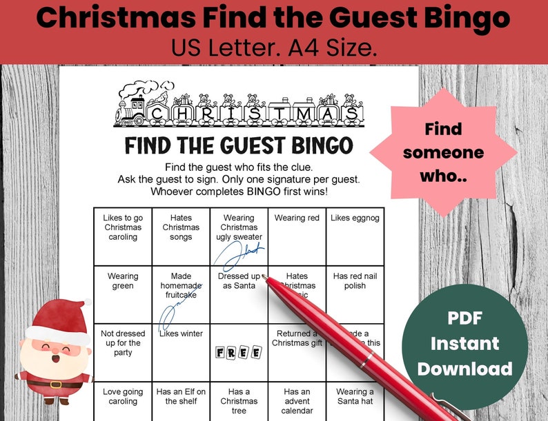Find the Guest Bingo Christmas Party Game, Find Someone Who Bingo Game ...