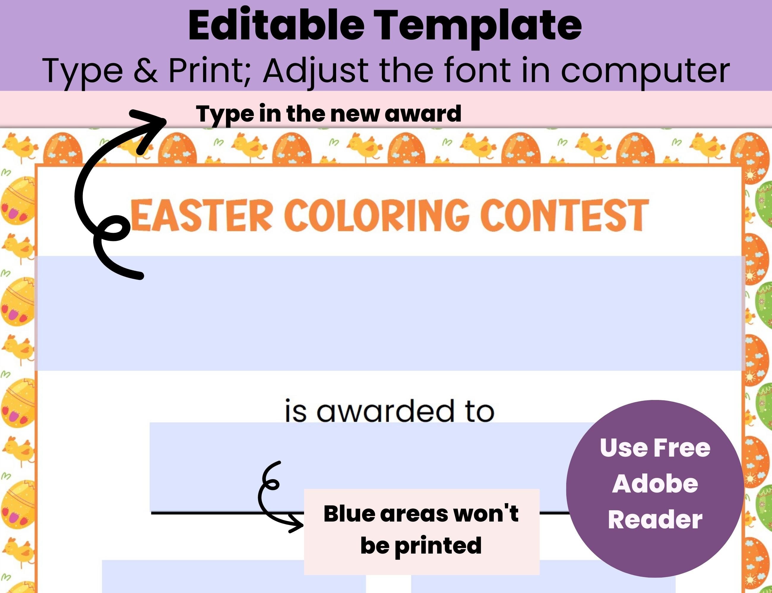 Editable Easter Coloring Contest Award Certificates, Easter Competition ...