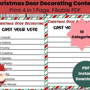 Christmas Door Decorating Contest Award Certificates and Voting Cards ...