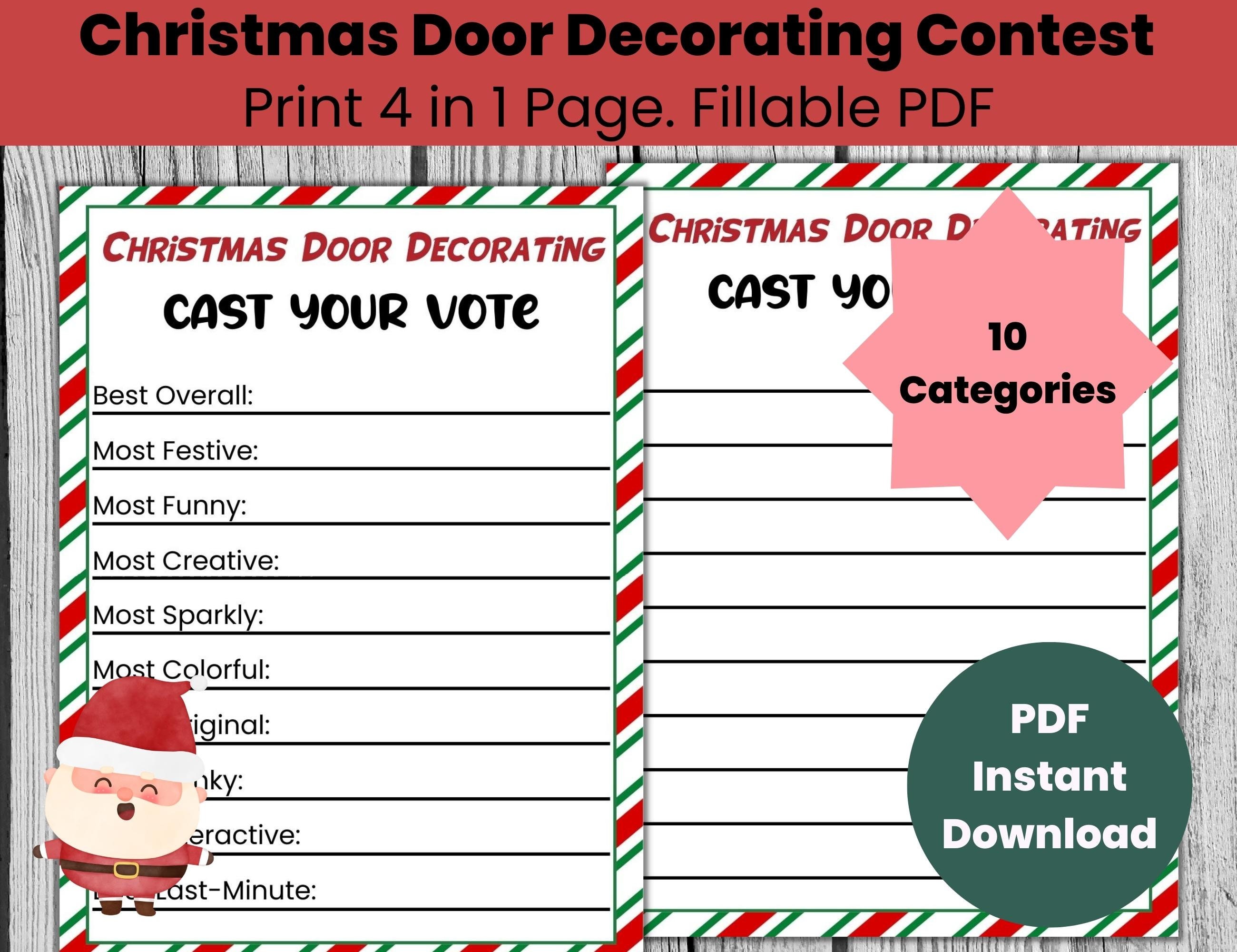 Christmas Door Decorating Contest Award Certificates and Voting Cards ...