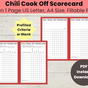 Chili Cook off Score Card, Chili Cook-off Score Sheet, Chili Cookoff ...