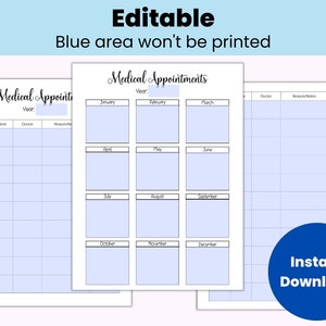 Editable Medical Appointment Tracker, Doctor Appointment Planner ...