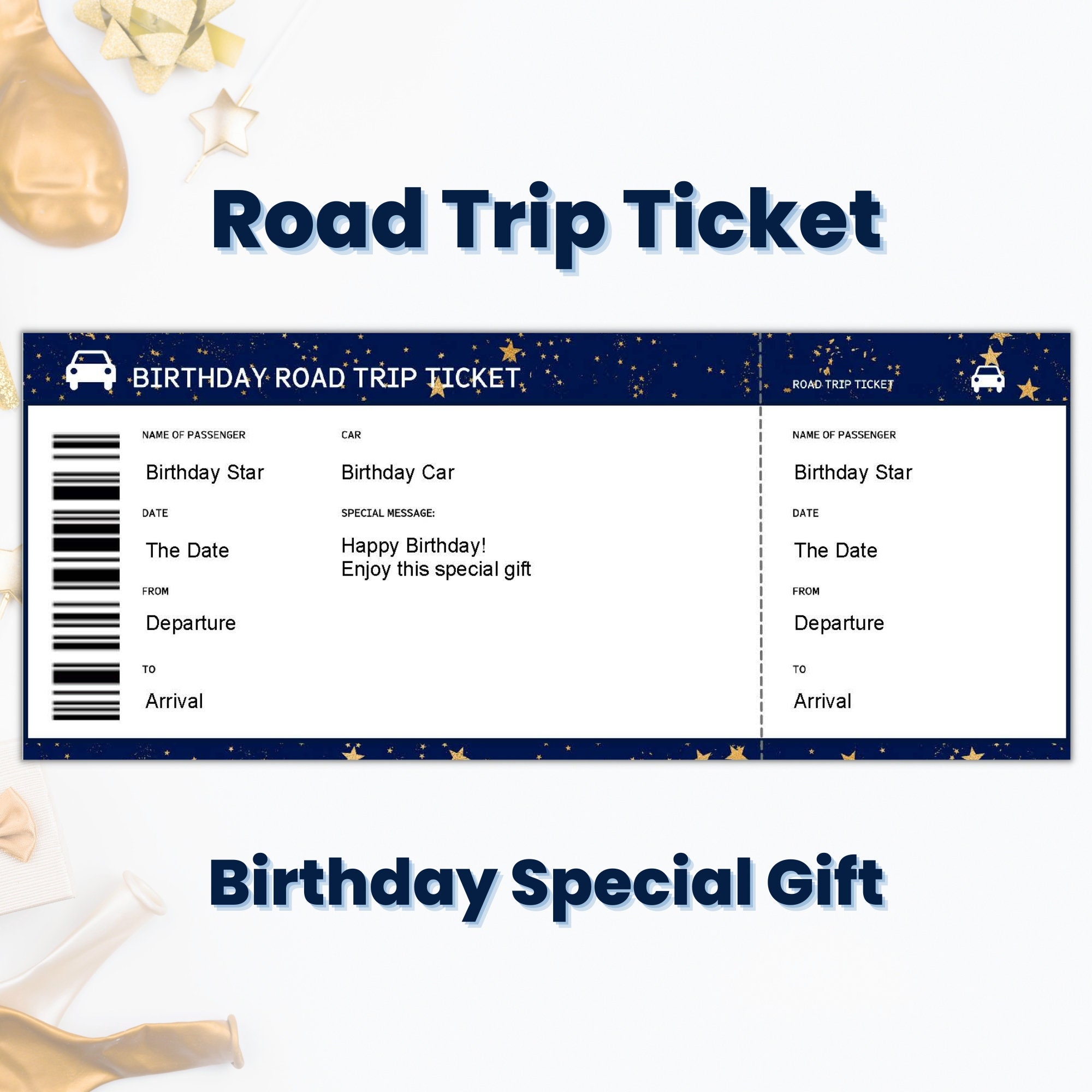 Custom Happy Birthday Road Trip Ticket Gift Certificate, Editable ...