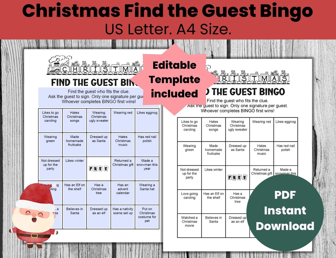 Find the Guest Bingo Christmas Party Game, Find Someone Who Bingo Game ...