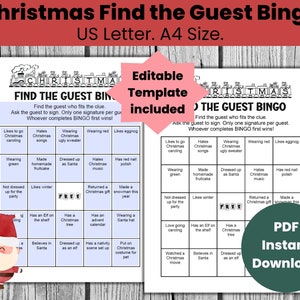 Find the Guest Bingo Christmas Party Game, Find Someone Who Bingo Game ...