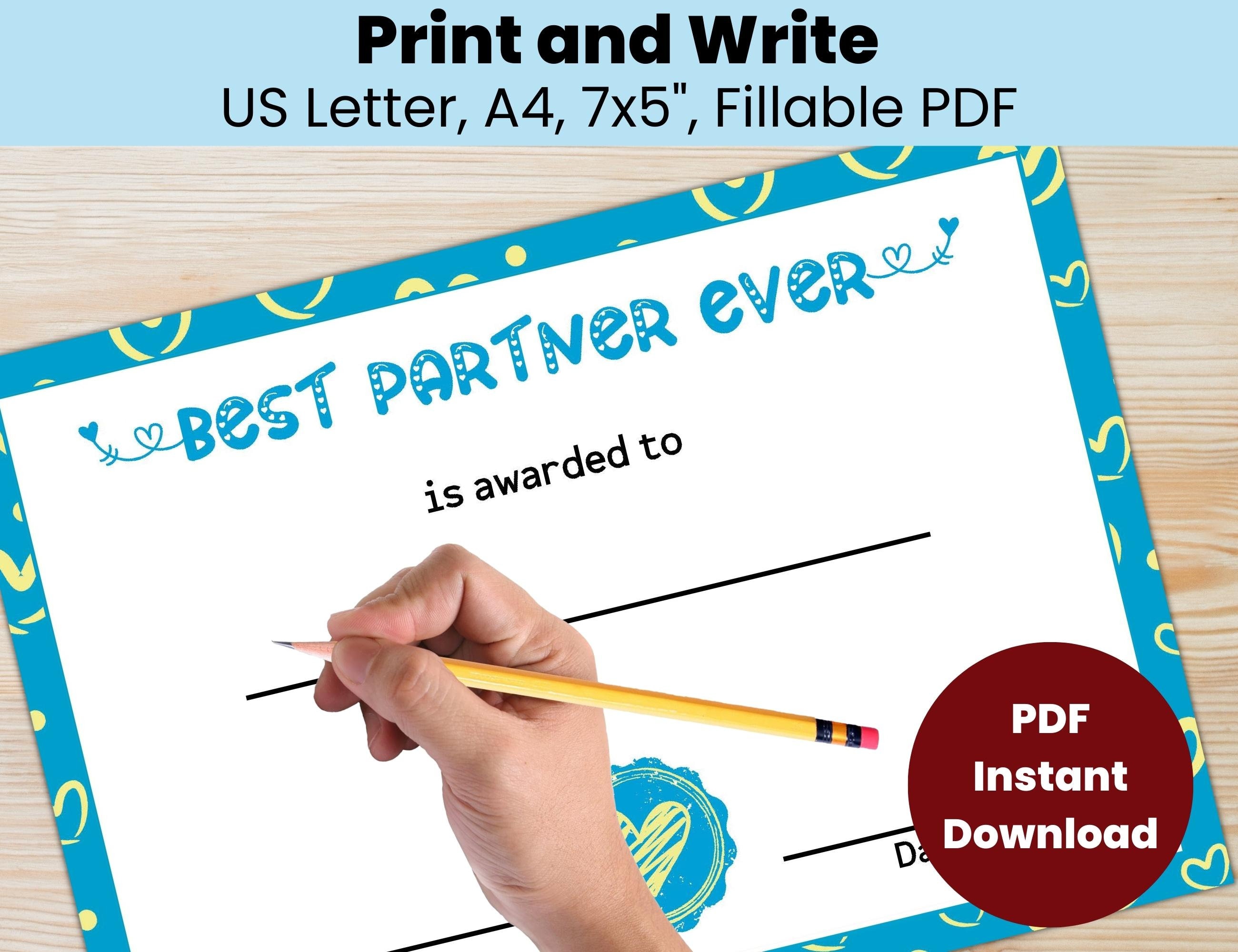 Best Partner Ever Award Certificate, Personalized Love Certificate ...