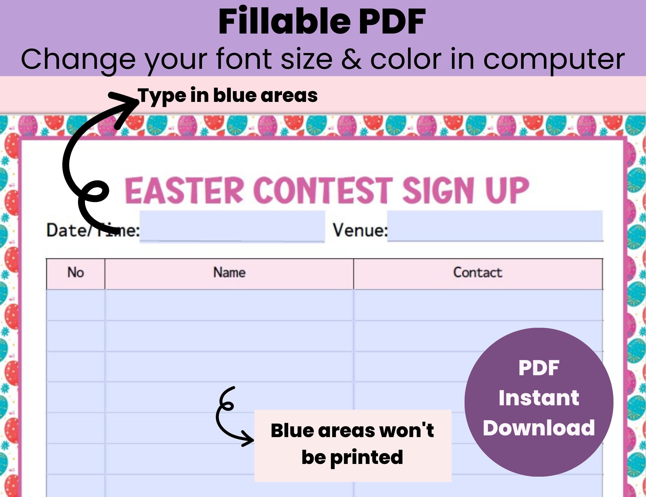 Easter Contest Sign up Sheet, Easter Competition: Easter Egg Hunt or ...