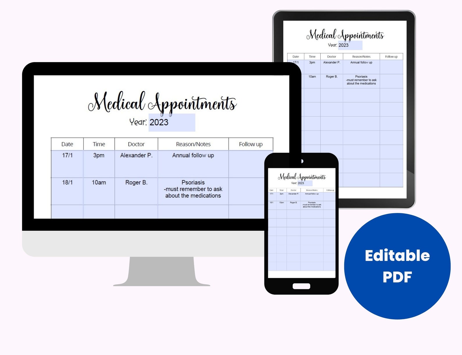 Editable Medical Appointment Tracker, Doctor Appointment Planner ...