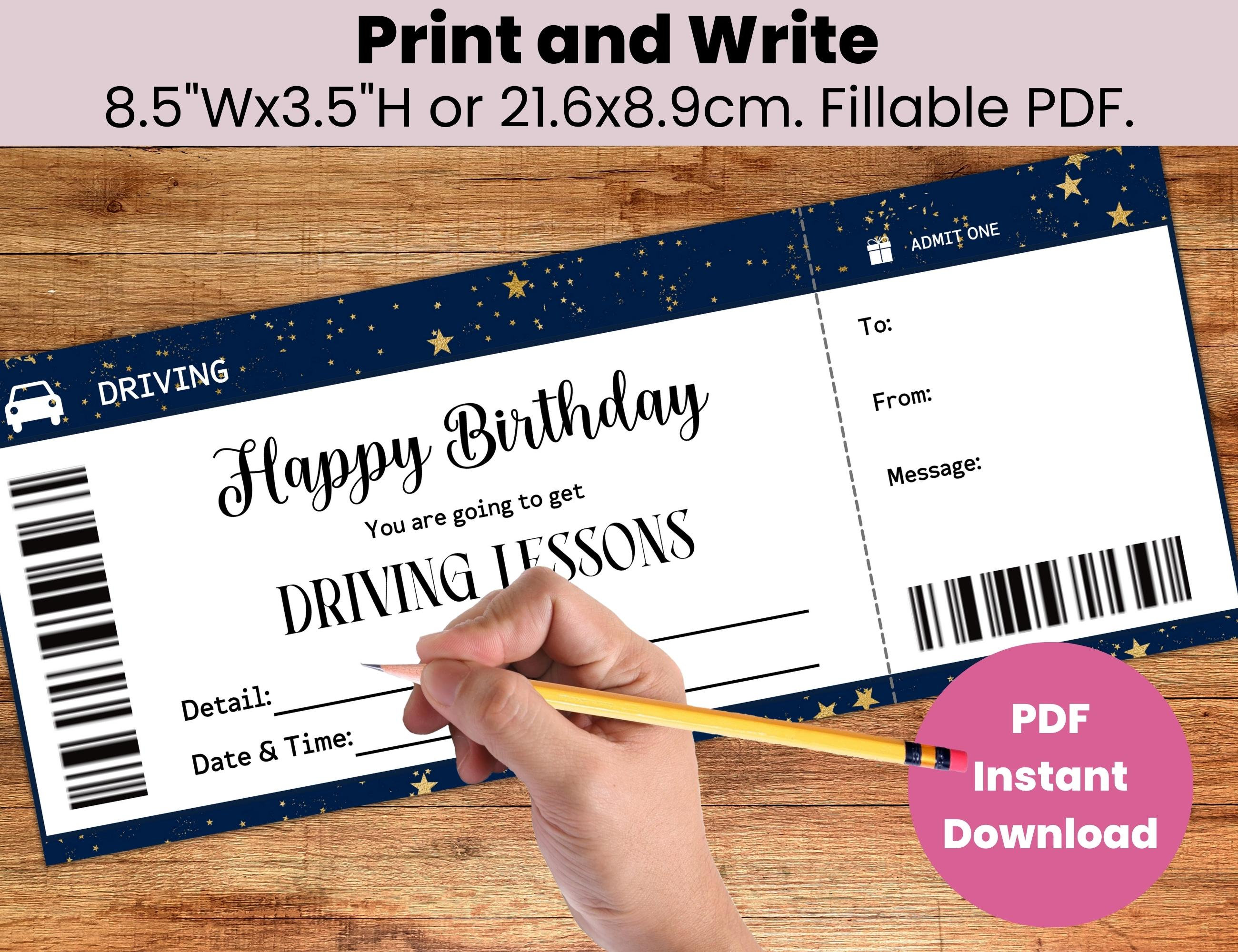 Driving Lessons Gift Voucher, Driving Test Gift Coupon Template, Custom ...
