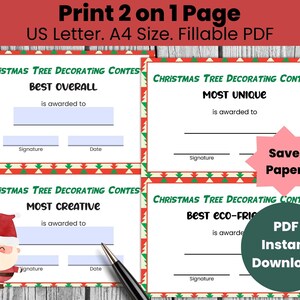 Christmas Tree Decorating Contest Award Certificates Template Editable ...