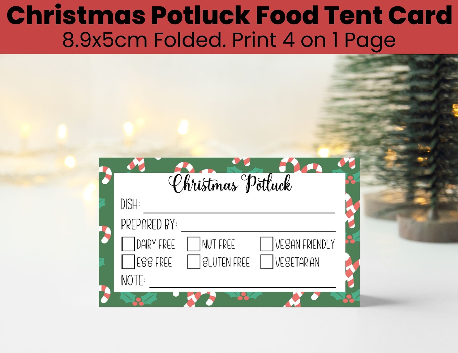 Christmas Potluck Food Tent Card, Potluck Food Allergy Card, Holiday ...