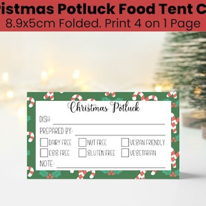 Christmas Potluck Food Tent Card, Potluck Food Allergy Card, Holiday ...
