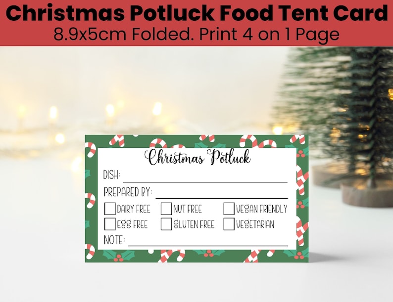 Christmas Potluck Food Tent Card, Potluck Food Allergy Card, Holiday ...