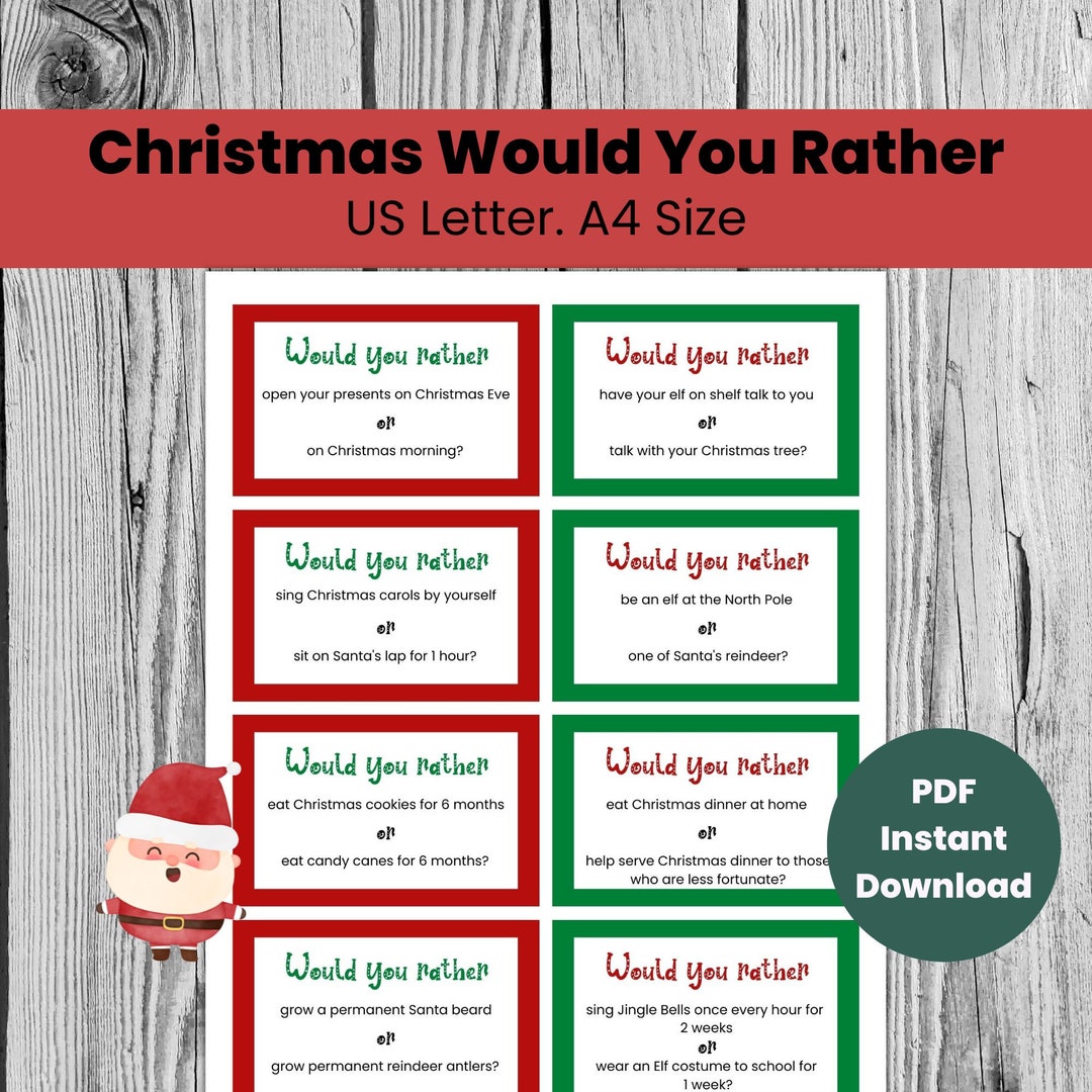 Printable Christmas Would You Rather, Christmas Games for Family, Fun ...