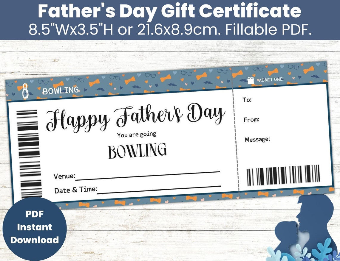 Father's Day Bowling Gift Coupon Template, Bowling Gift for Men ...