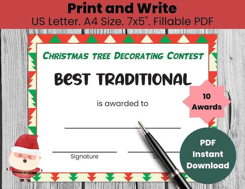 Christmas Tree Decorating Contest Award Certificates and Voting Cards ...