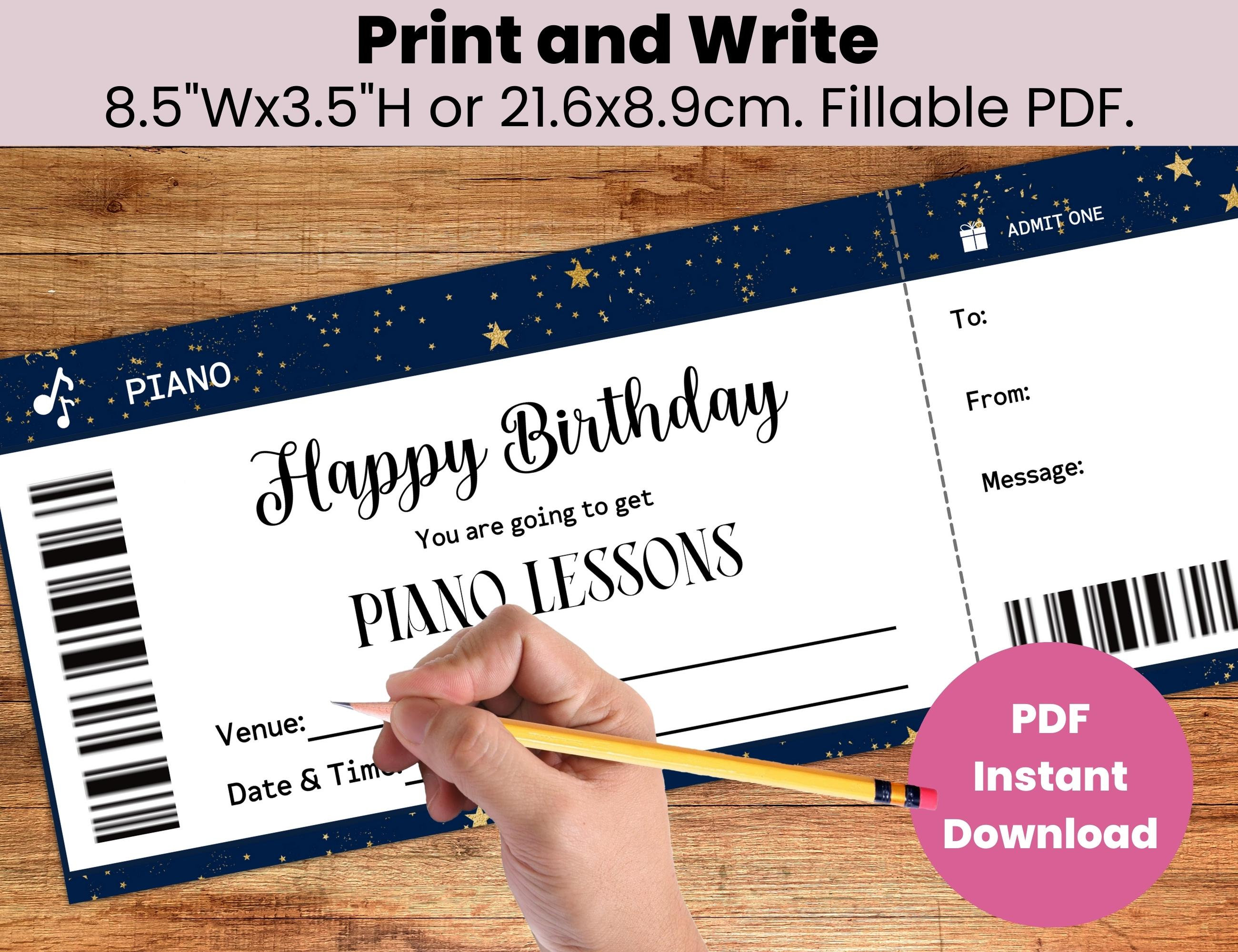 Piano Lessons Gift Coupon Template, Custom Happy Birthday Piano Lessons ...