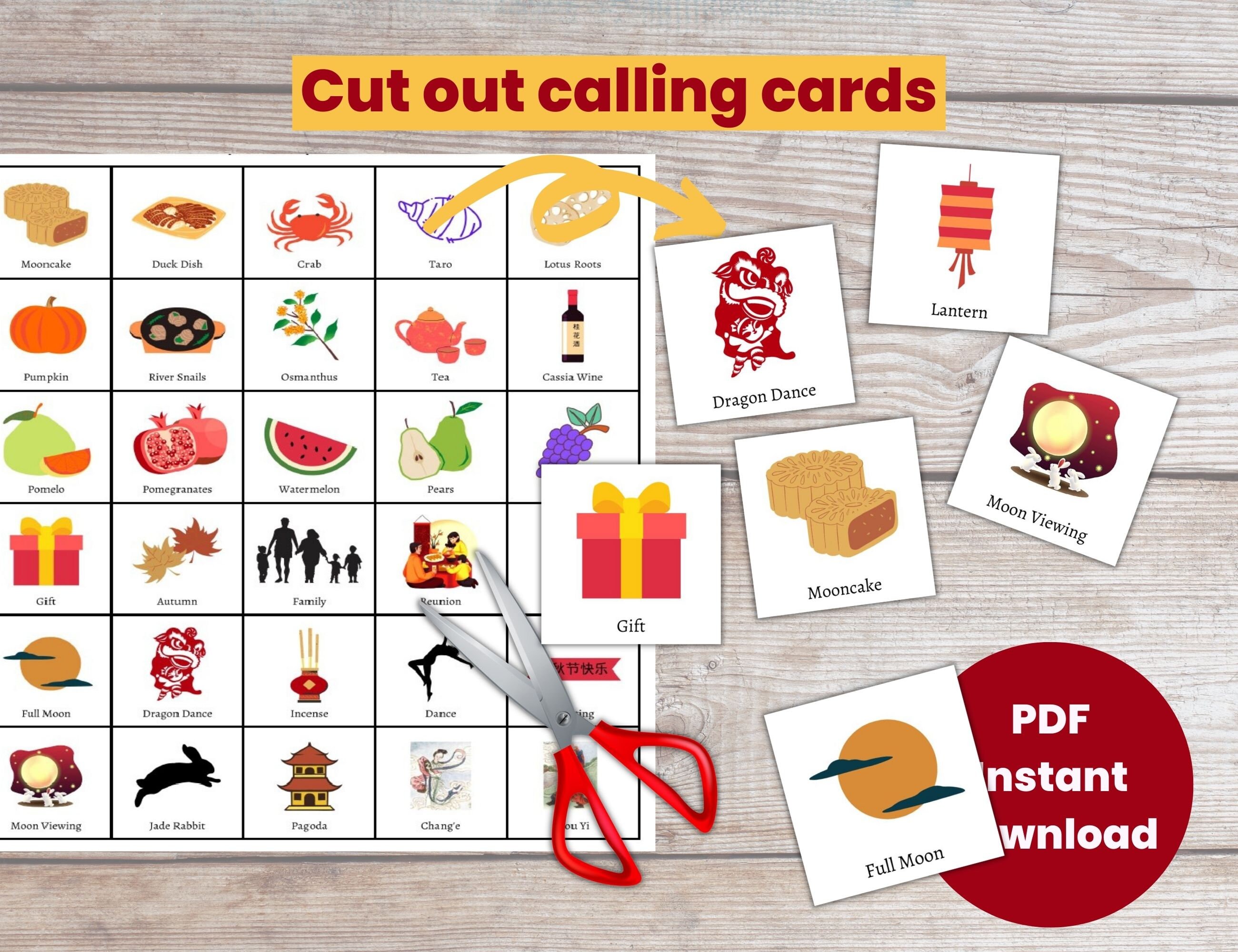 Mid Autumn Festival Bingo Game for Kids, Moon Festival Gift for Family ...