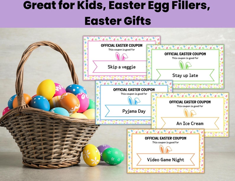 Easter Bunny Coupons for Kids, Easter Egg Fillers Bunny Basket Ideas ...