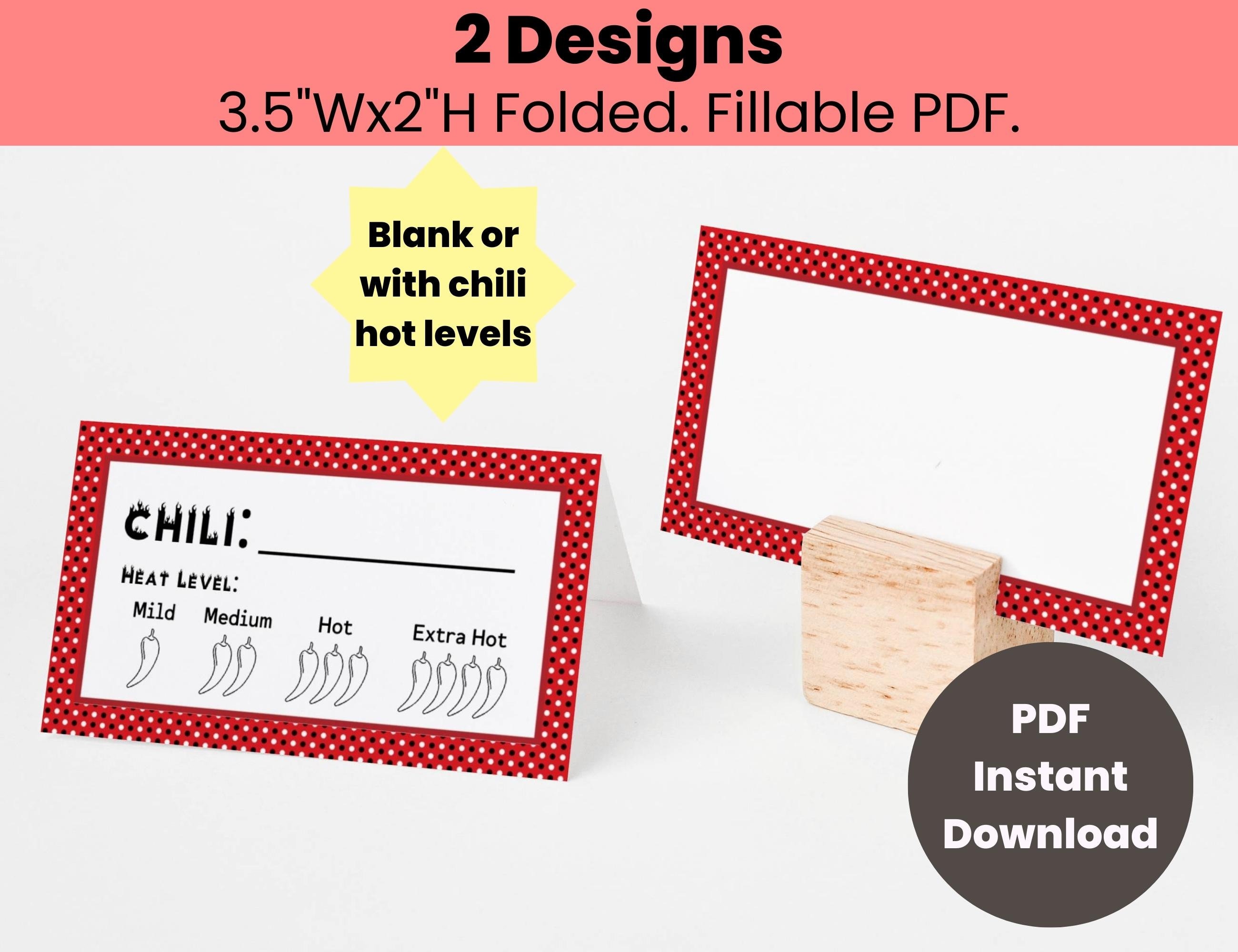 Chili Cook off Folded Place Card Template, Chili Cook off Label, Chili ...