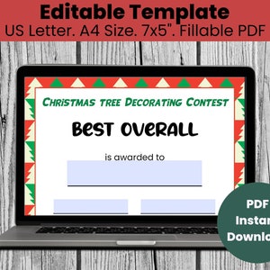 Christmas Tree Decorating Contest Award Certificates Template Editable ...