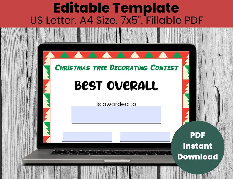 Christmas Tree Decorating Contest Award Certificates Template Editable ...