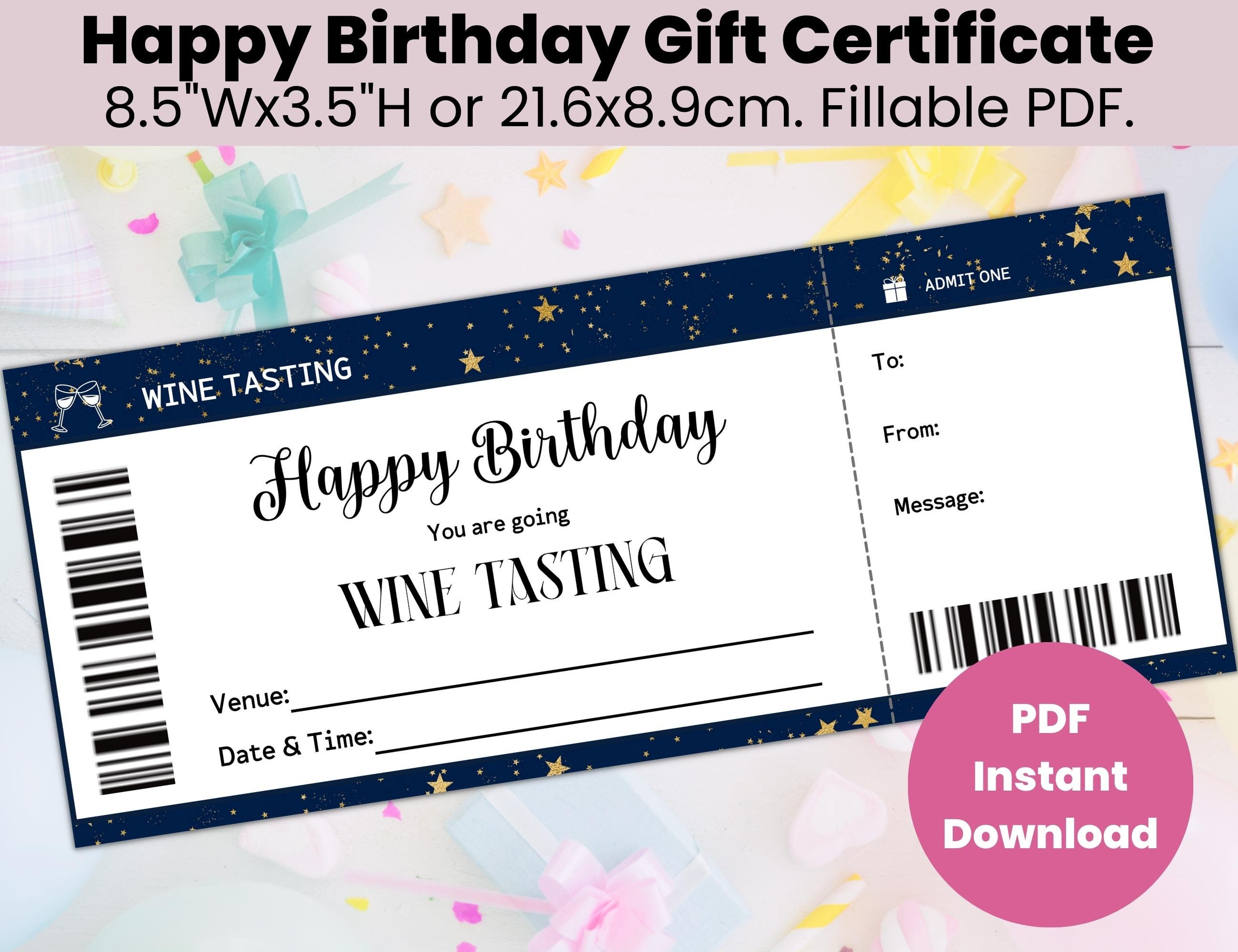 Personalized Wine Tasting Happy Birthday Gift Certificate, Wine Lovers ...