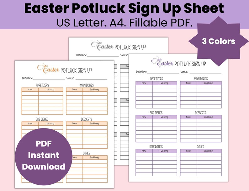 Easter Potluck Sign up Sheet Template Editable, Easter Party Food Ideas ...