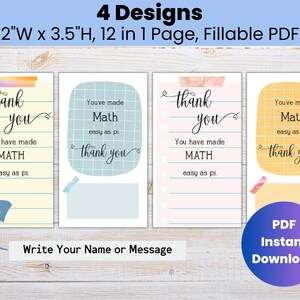 Math Teacher Appreciation Gift Tags Printable, Thank You Appreciation ...