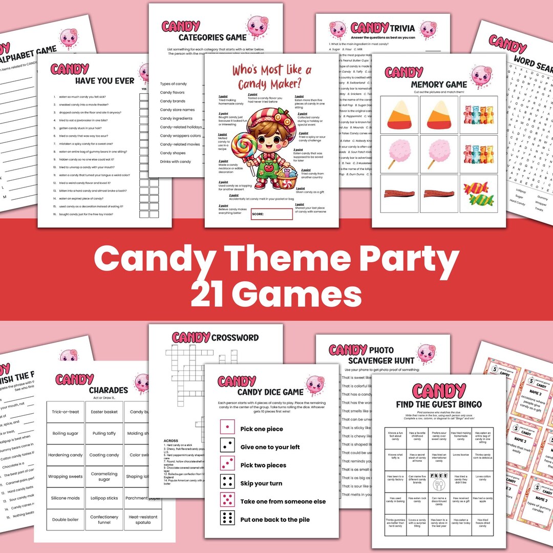 Candy Party Games Bundle, Sweet Party Themed Sleepover Games, Sweet ...