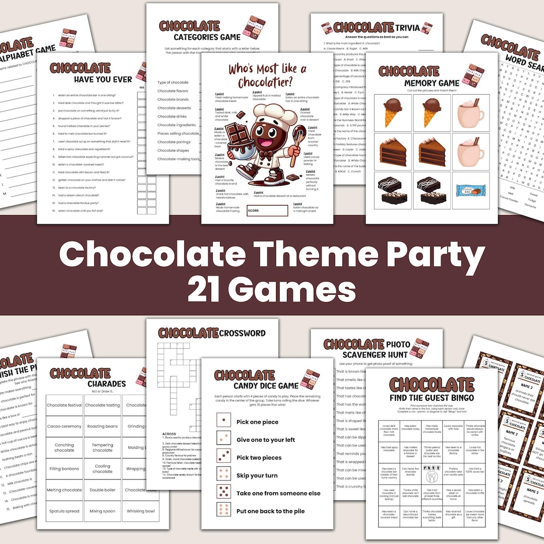 Chocolate Theme Party Games Bundle, Chocolate Games, Ladies Night Games ...