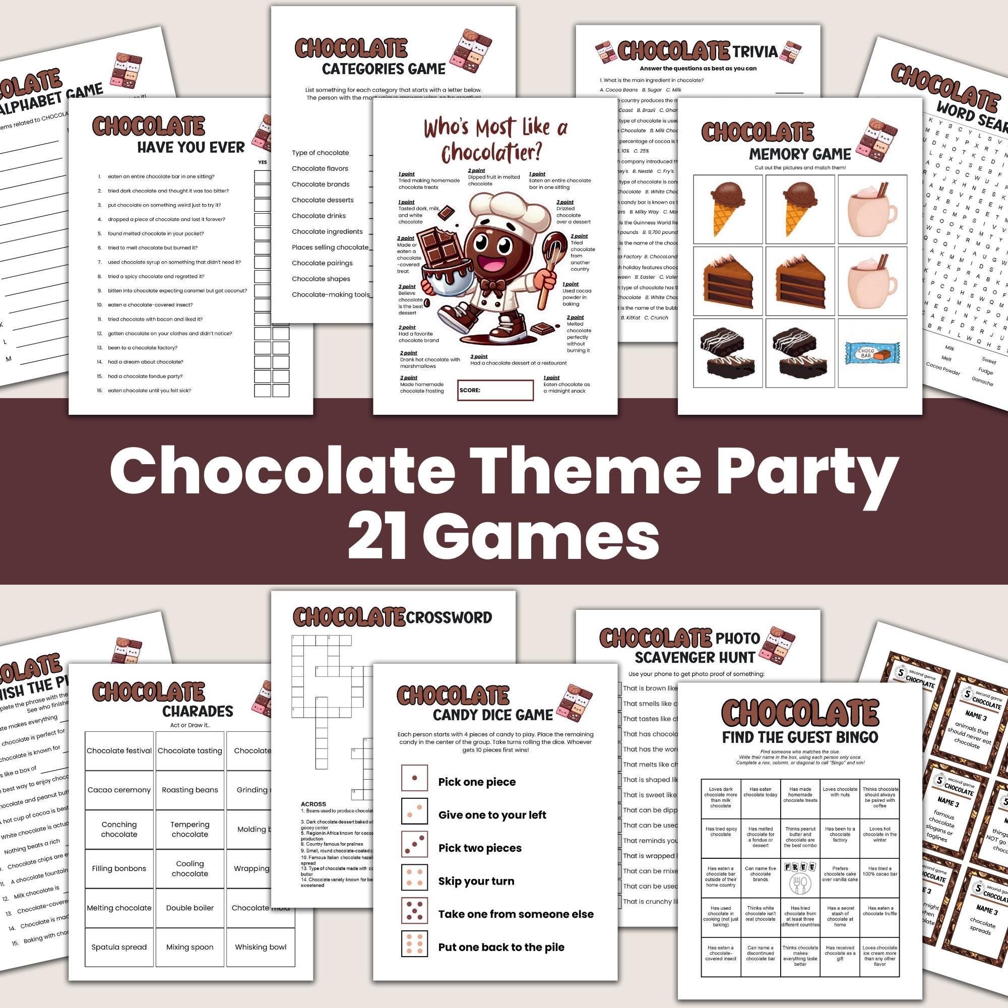 Chocolate Theme Party Games Bundle, Chocolate Games, Ladies Night Games ...