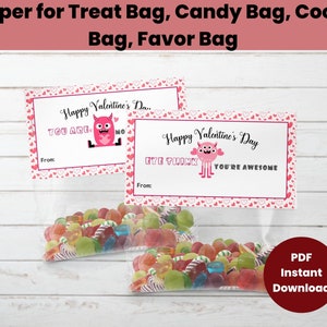 Monster Valentine Bag Topper, Valentines Party Favor Bag Topper, Class ...