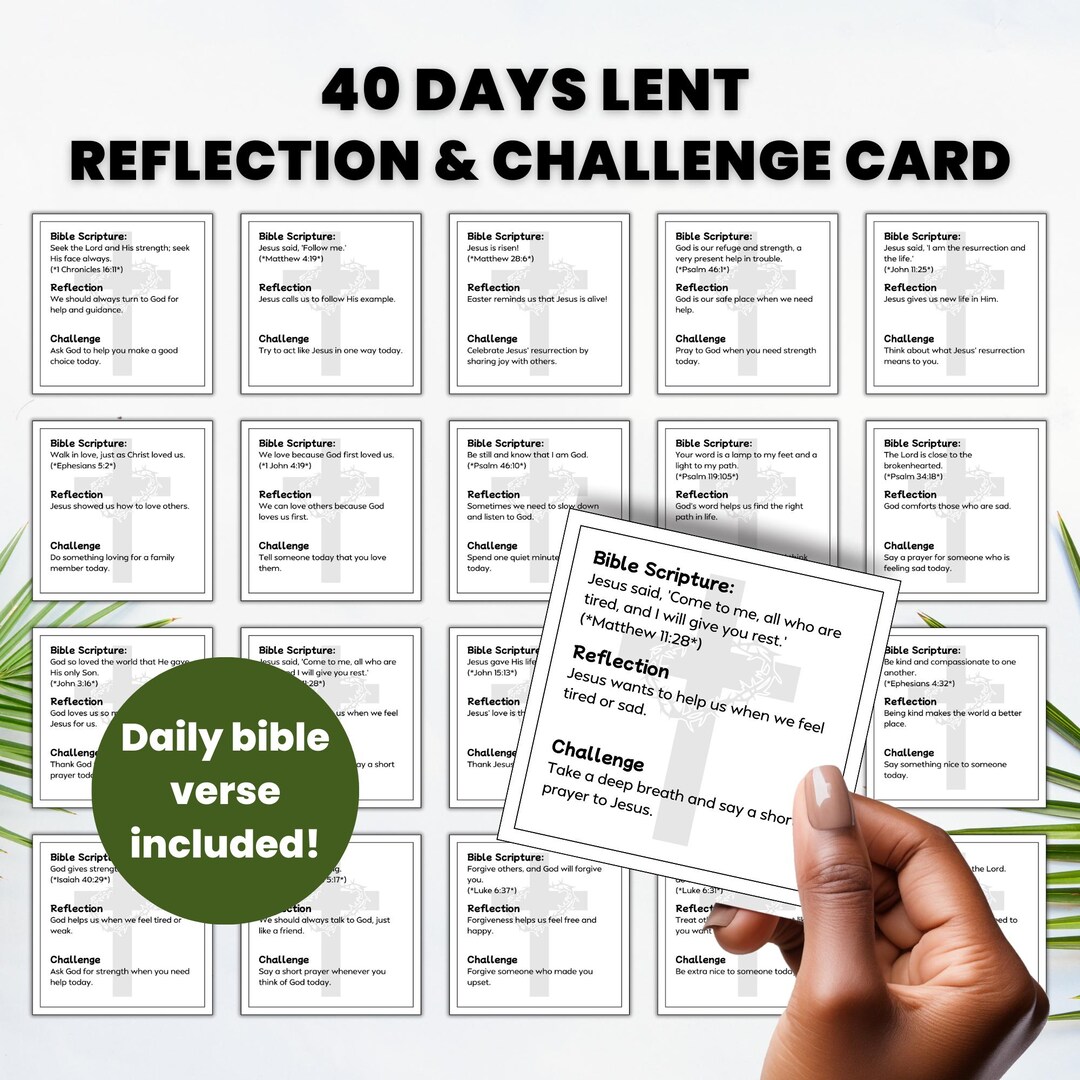 40 Day Lent Reflection Challenge Cards With Daily Bible Verse, Catholic ...