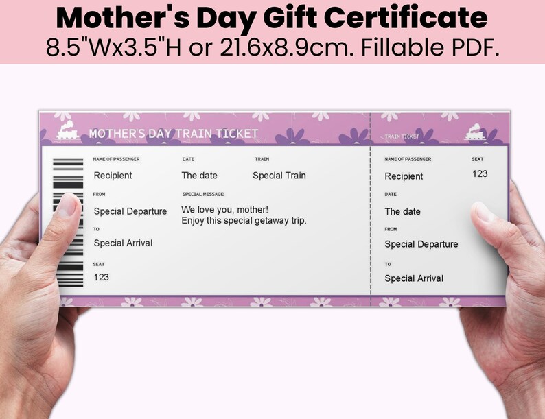 Personalized Mothers Day Train Ticket Gift Coupon Template, Train ...