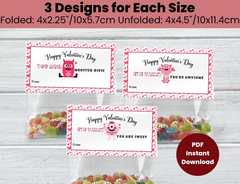 Monster Valentine Bag Topper, Valentines Party Favor Bag Topper, Class ...