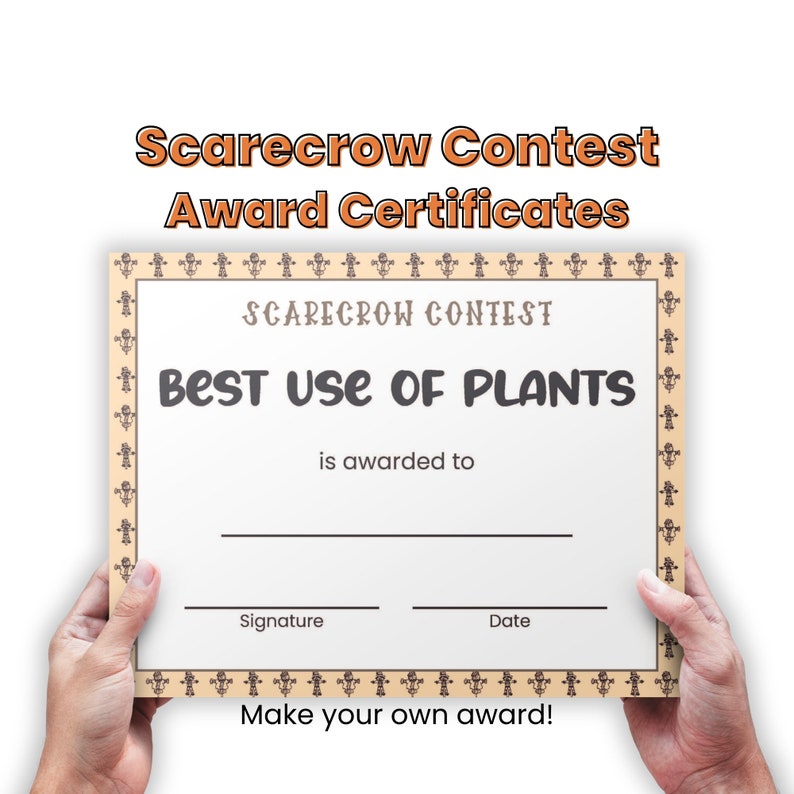 Halloween Editable Scarecrow Contest Award Certificates, Fall Halloween ...