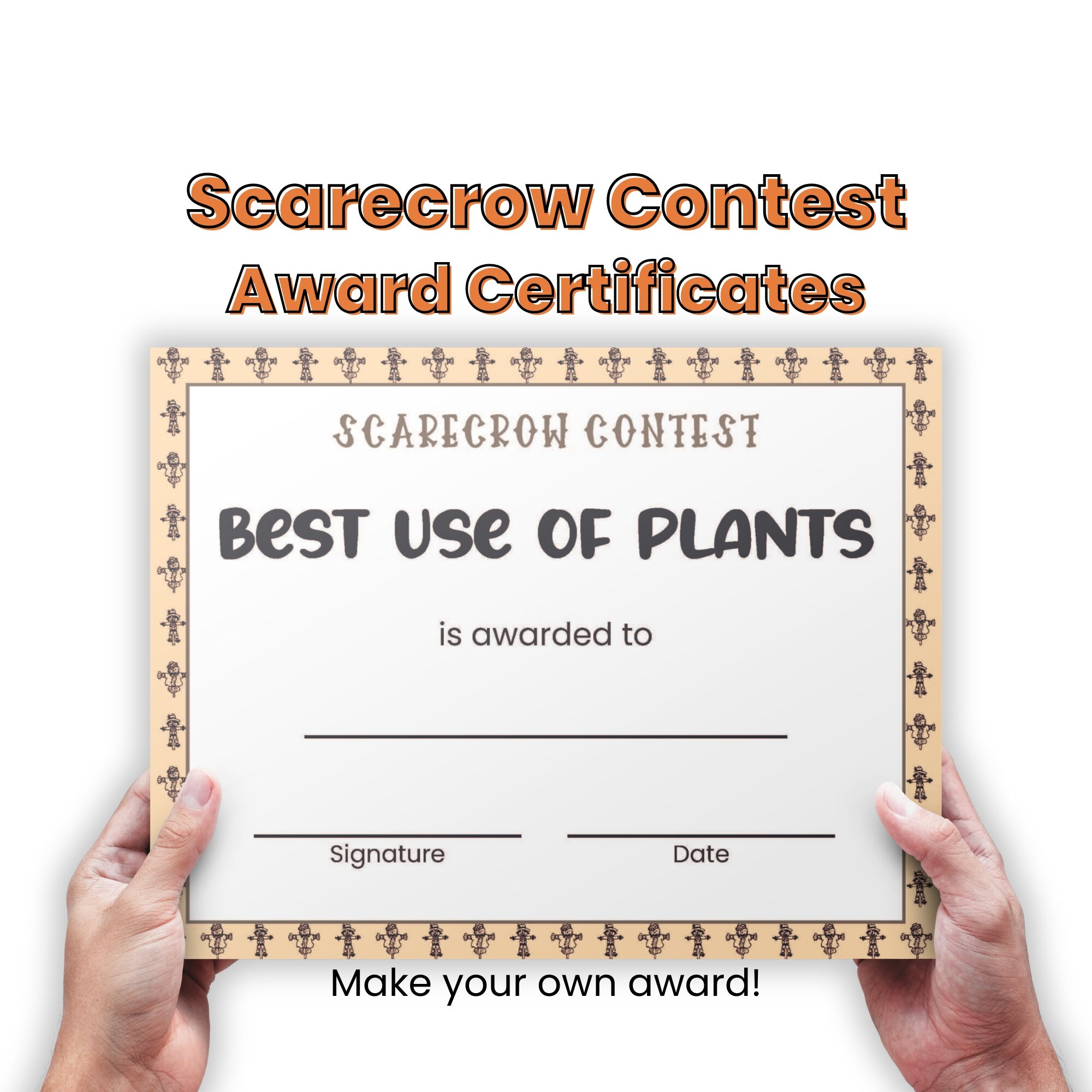 Halloween Editable Scarecrow Contest Award Certificates, Fall Halloween ...