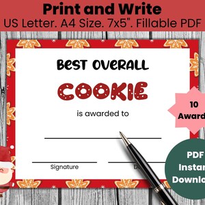 Cookie Contest Award Certificates and Voting Ballot, Christmas Cookie ...