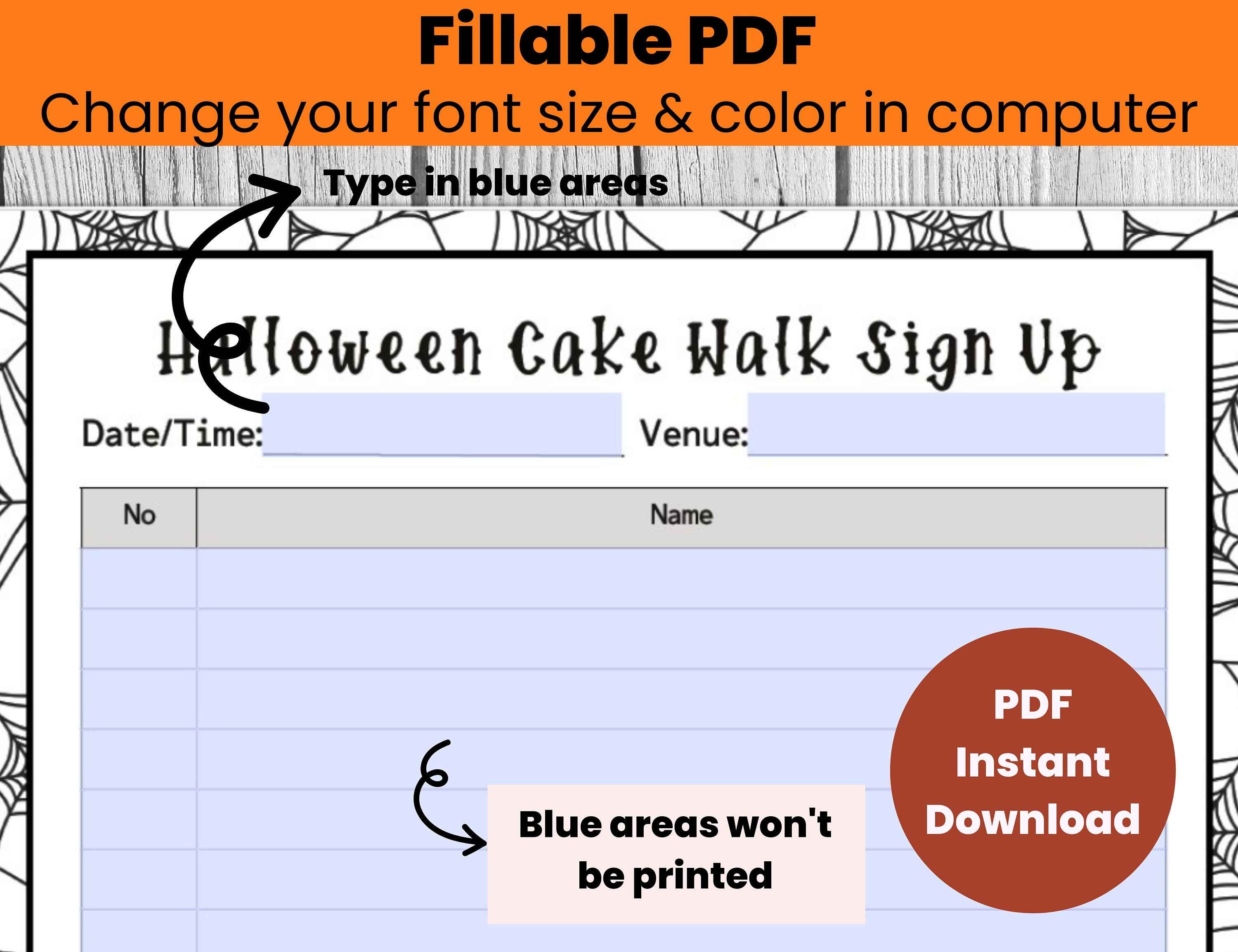 Halloween Cake Walk Sign up Sheet Template - Etsy
